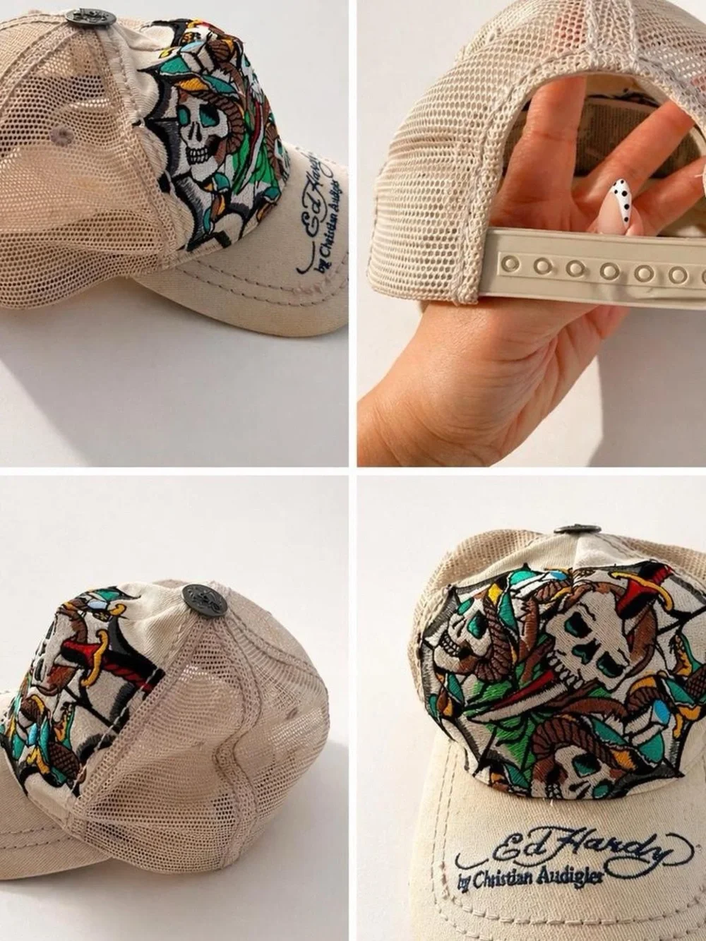 Ed Hardy | Accessories | Ed Hardy Beige Mesh Cap With Multicolor Skull ...